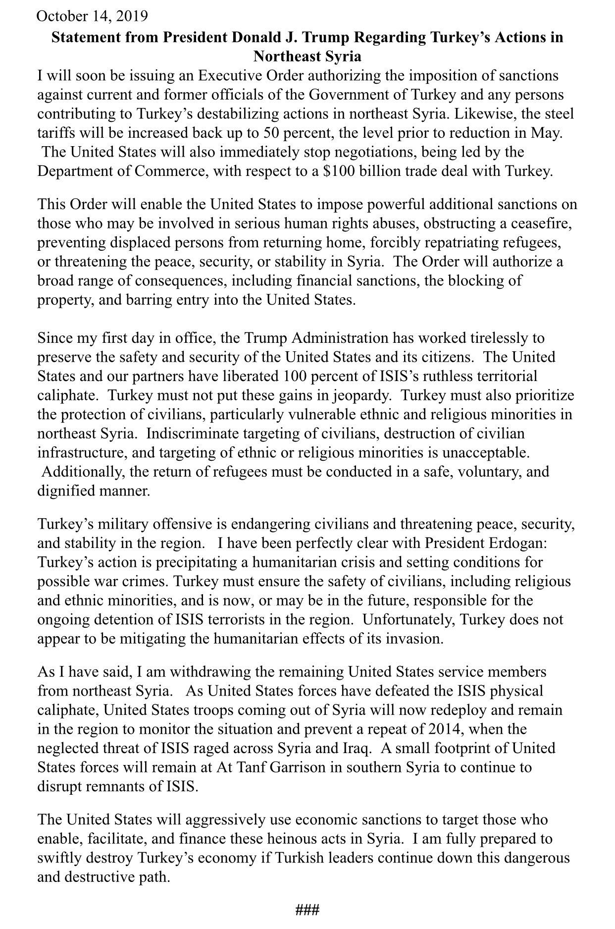 JUST IN: Trump releases BIG statement on Turkey’s “unacceptable ...