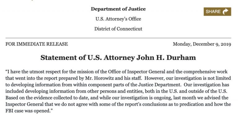 BREAKING: John Durham issues statement saying he does NOT agree with IG ...